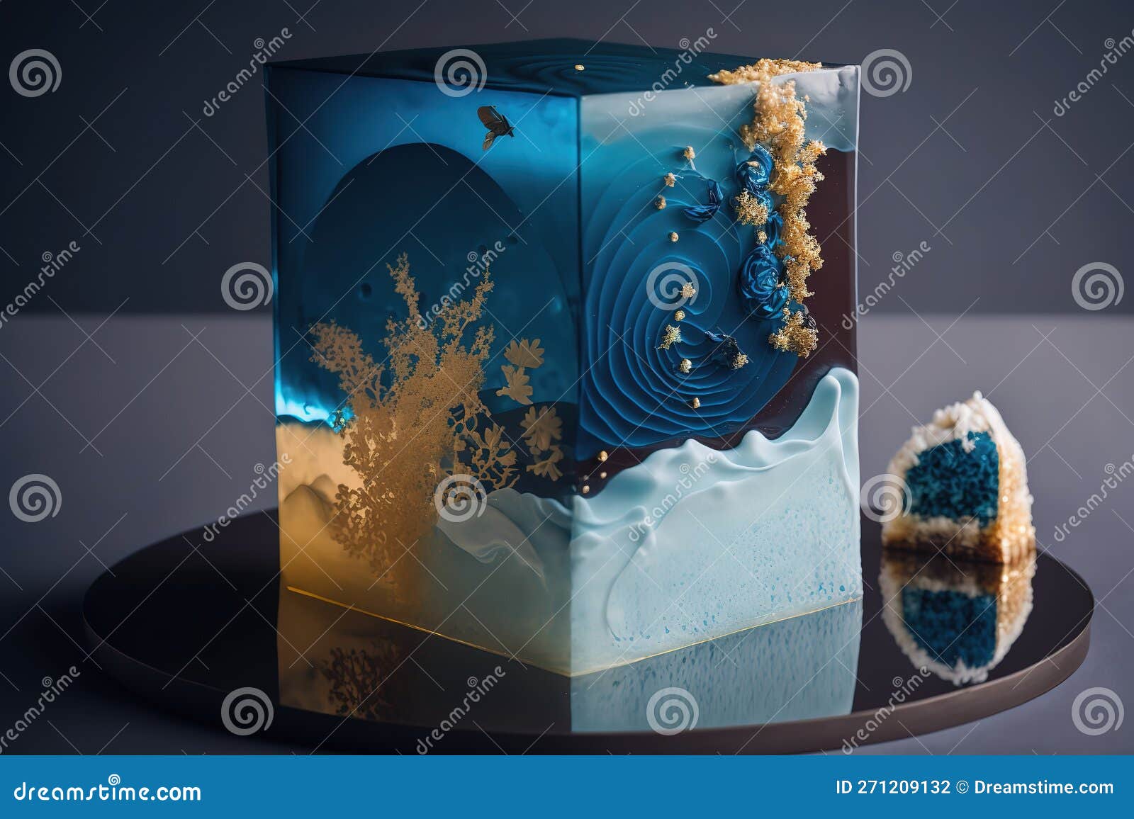 Modern Blue Cake with Chocolate Velor and Isomalt Decor, AI Generated ...