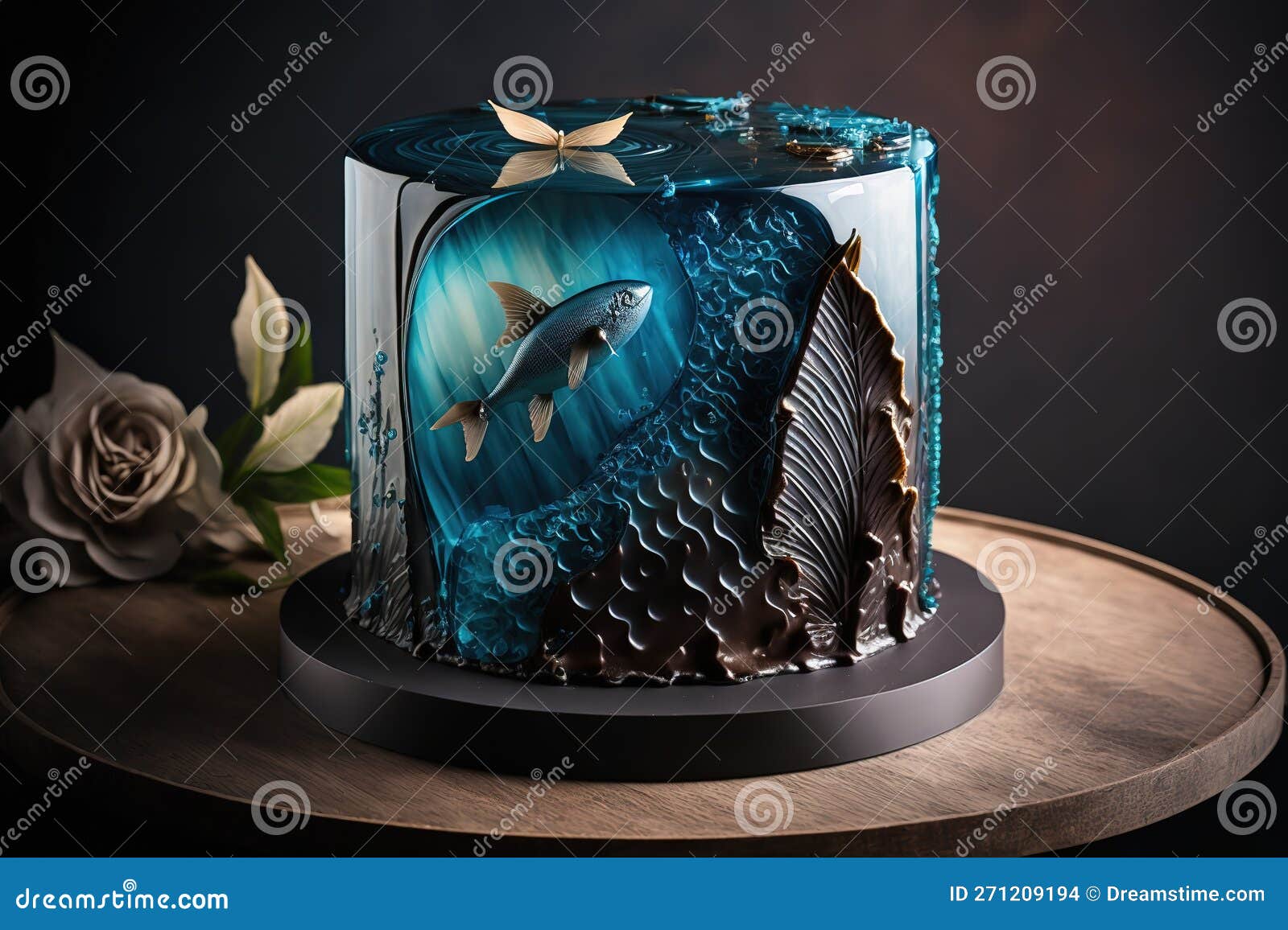 Modern Blue Cake with Chocolate Velor and Isomalt Decor, AI Generated ...