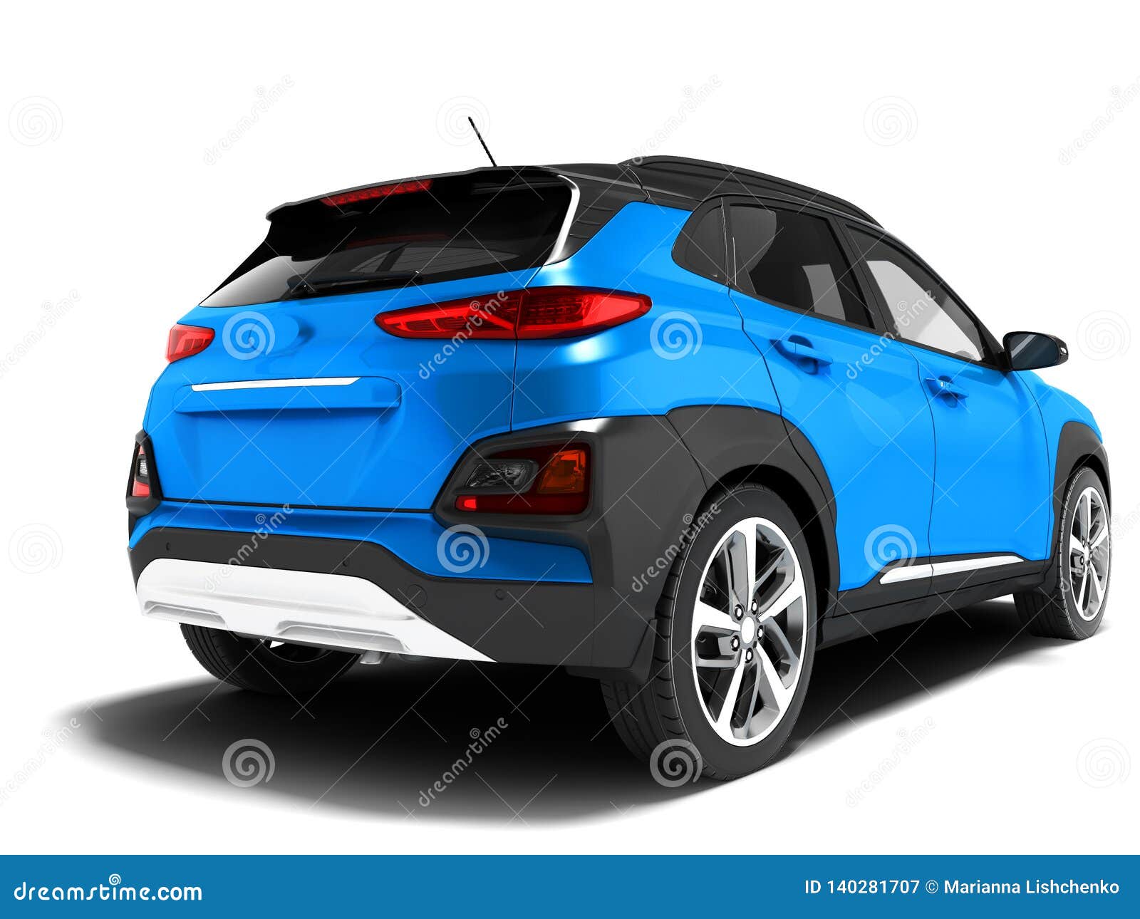 Modern Blue Car Crossover for Long Trips Back View 3d Render on White ...