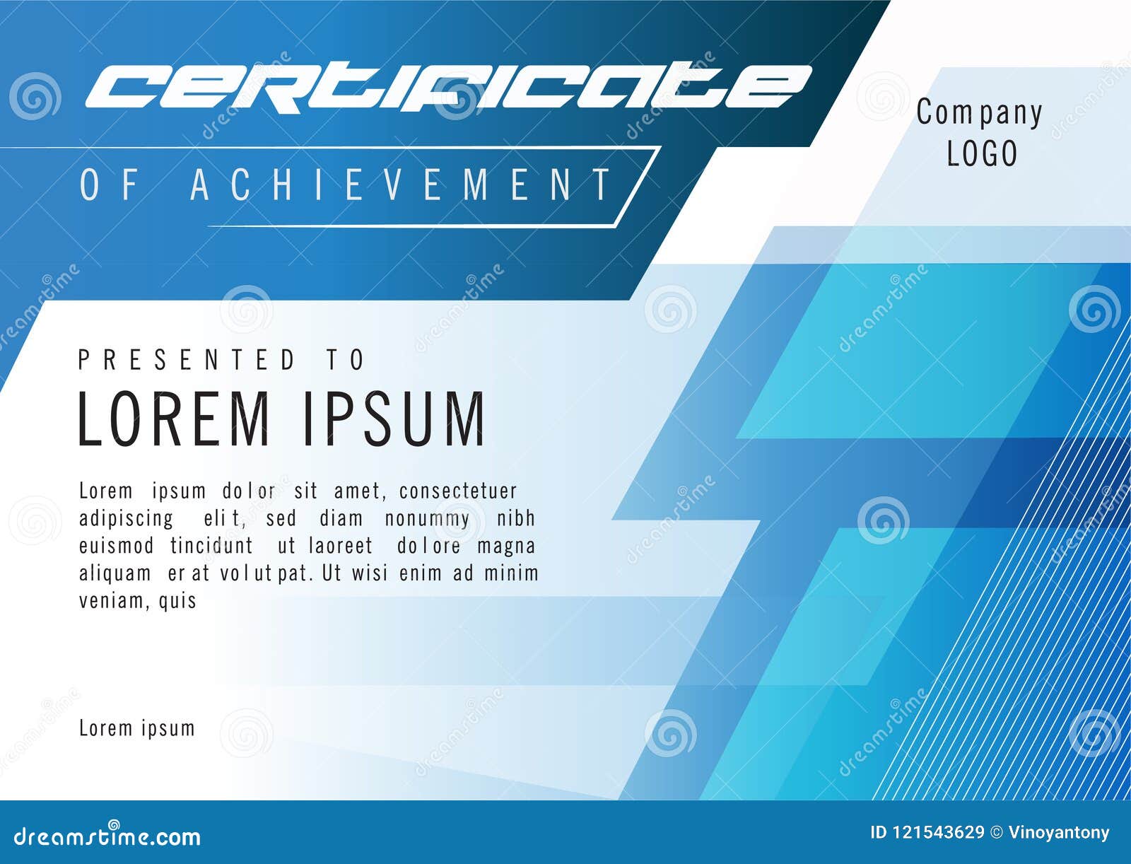 Modern Blue Certificate of Achievement Stock Vector - Illustration of ...