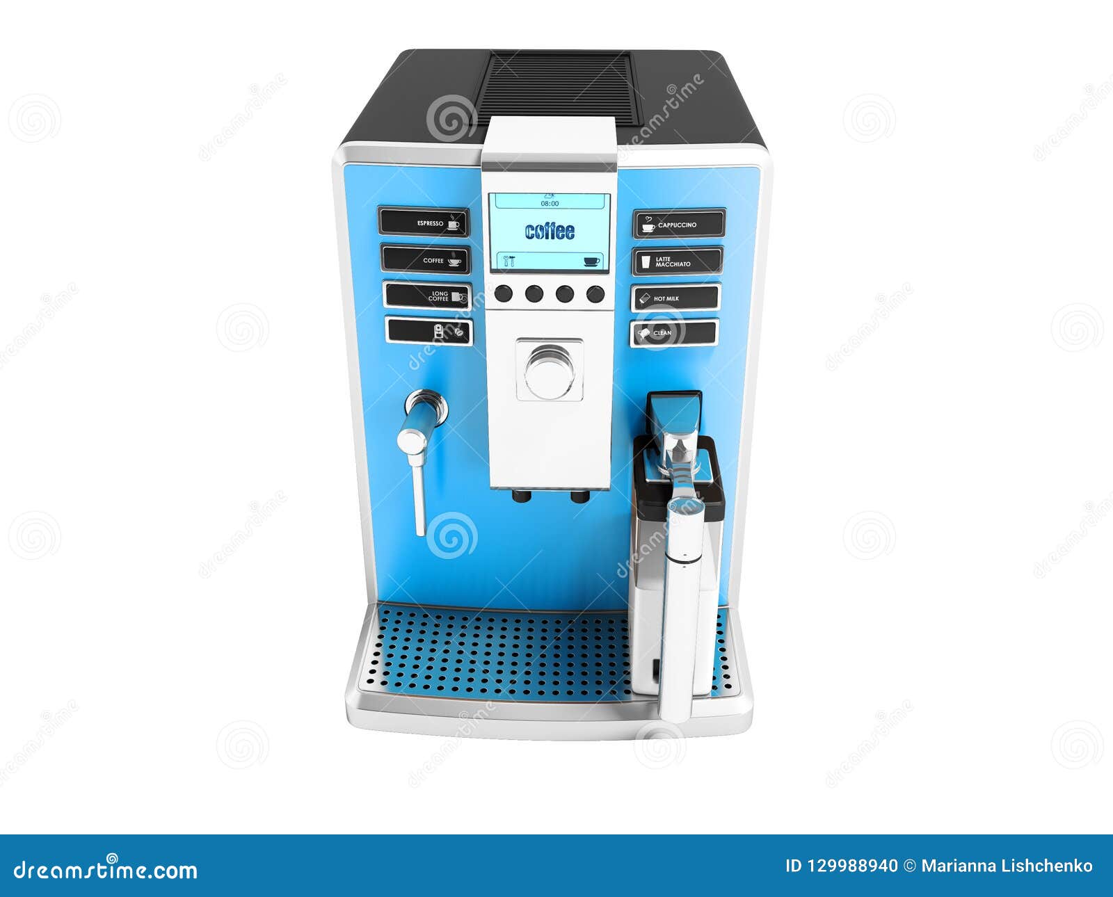 Modern Blue Coffee Machine with Milk Dispenser on One Cup Front Stock ...