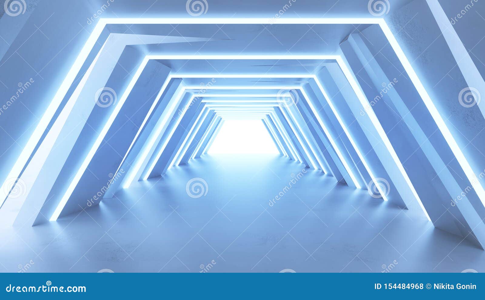 Modern Blue Corridor Abstract Sci-fi 3D Render Stock Illustration ...
