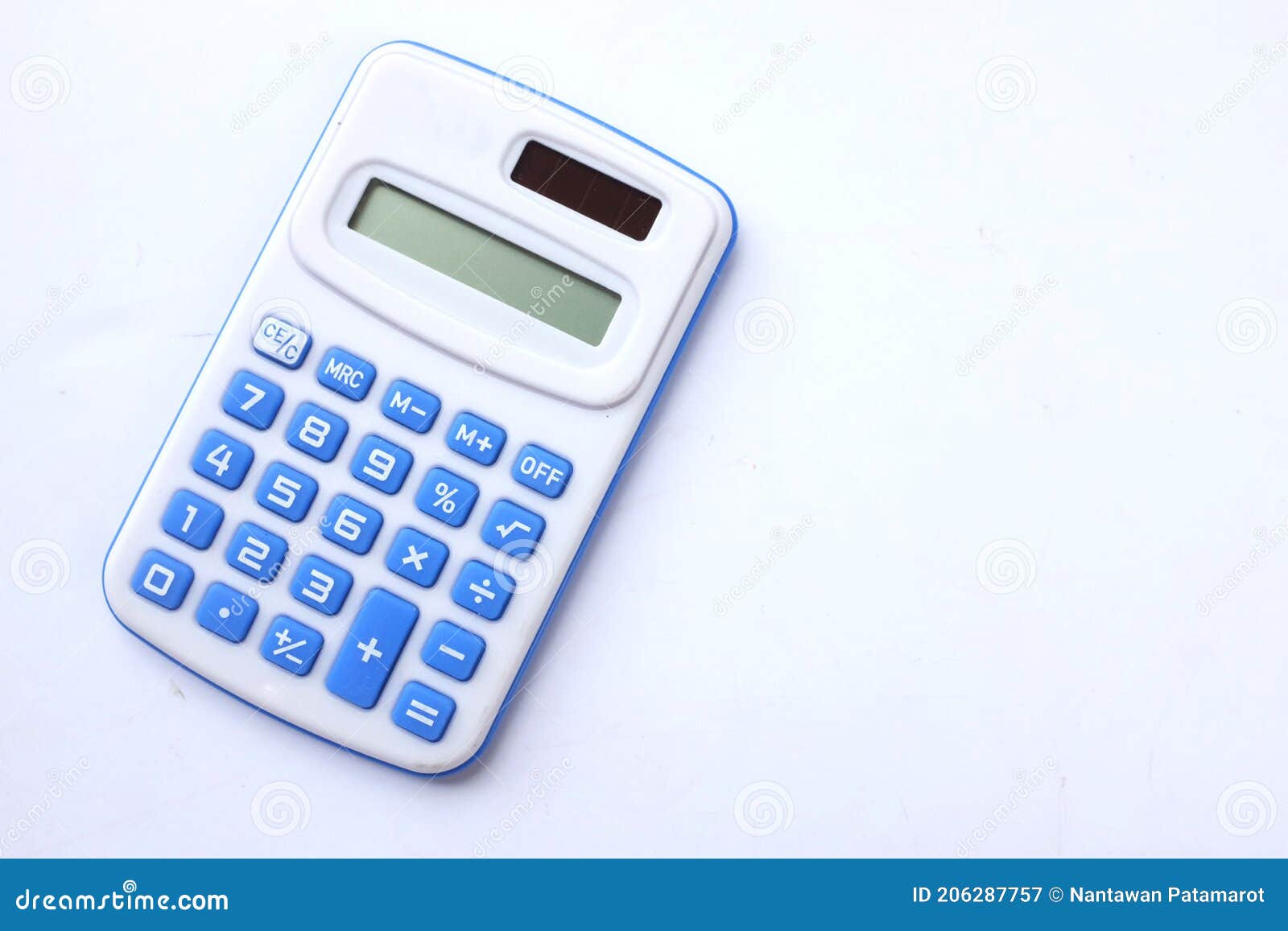 Top View Modern Blue Digital Calculator is on a White Background. Stock ...