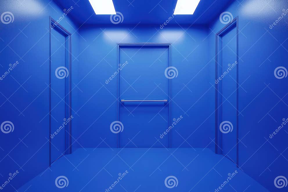 Modern Blue Elevator Interior Showcasing Minimalist Design Stock ...