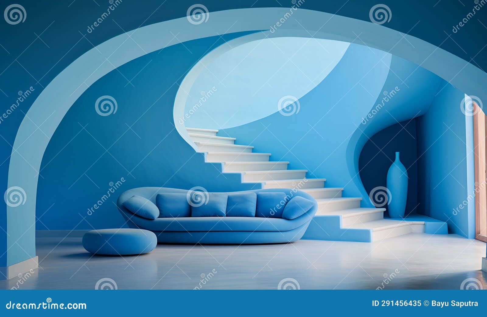 Modern Blue Futuristic House Interior, Ai Generative Stock Illustration ...