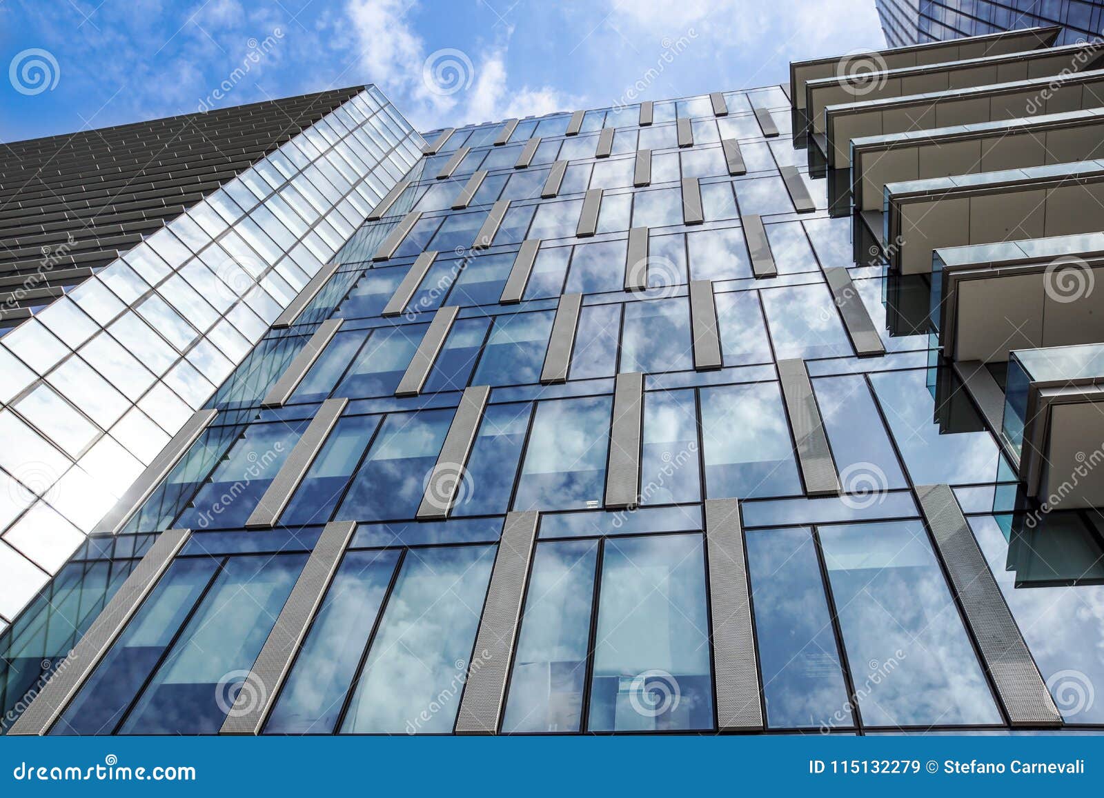 Modern Blue Glass Wall of Office Building Stock Image - Image of ...