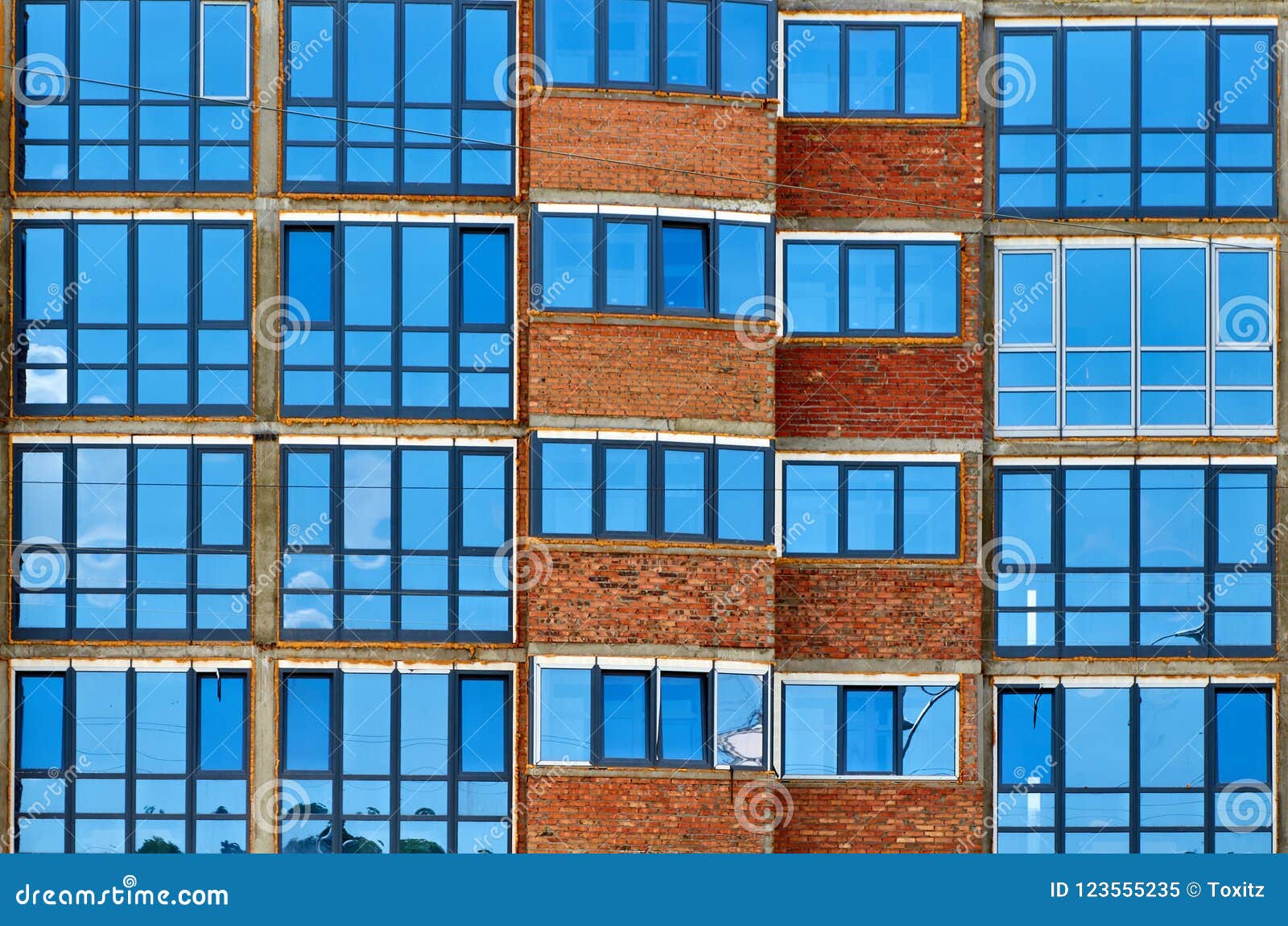 Modern Blue Glass Windows Wall of Office Building Stock Image - Image ...