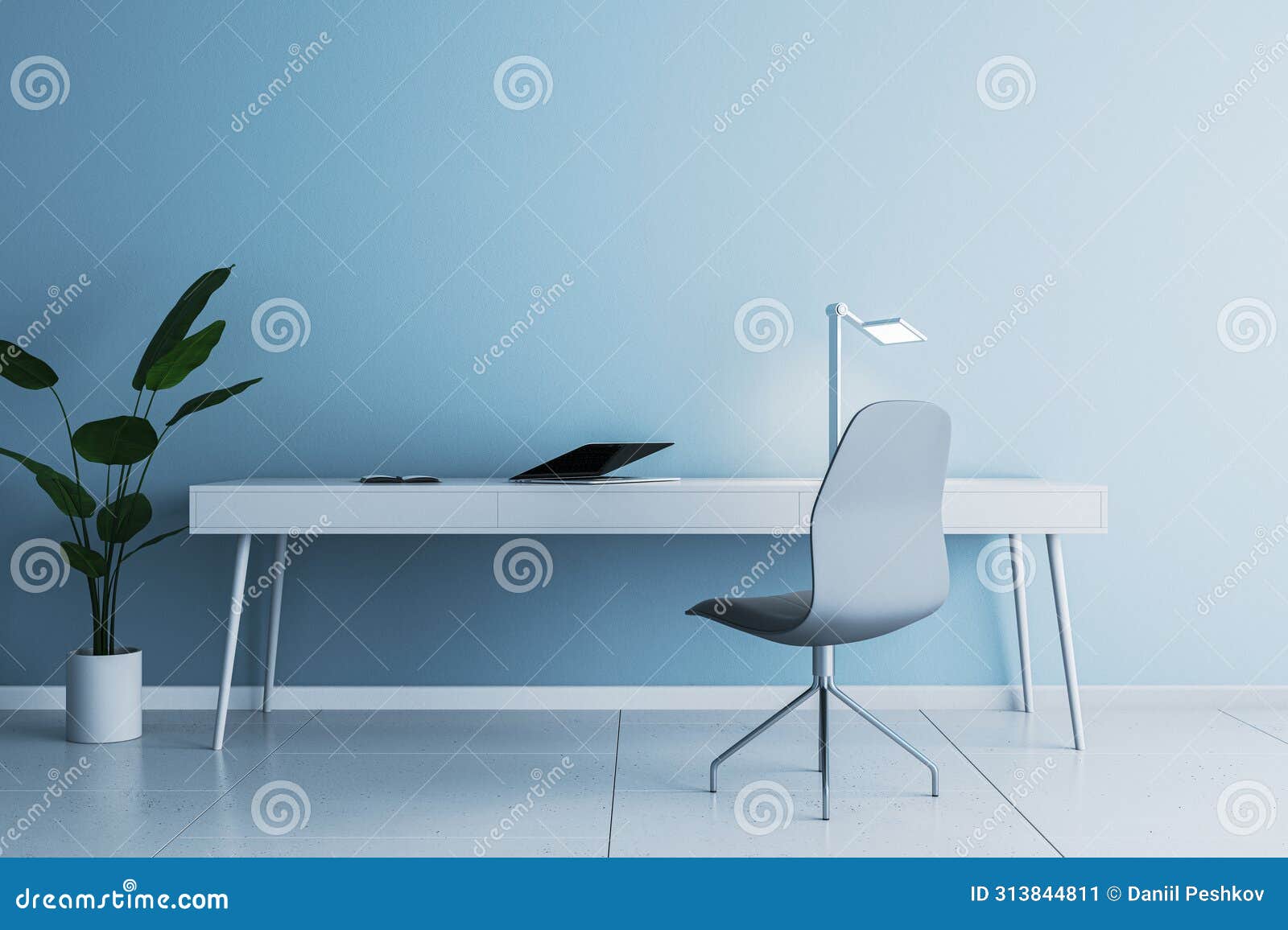 Modern Blue Home Office Interior with Workplace and Mock Up Place on ...