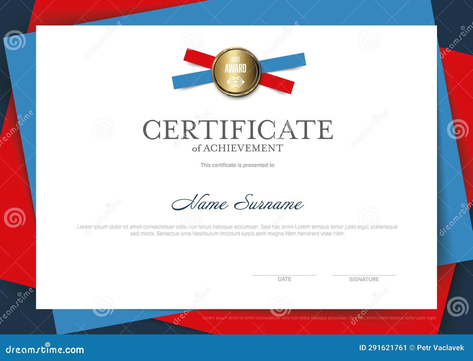 Modern Blue Horizontal Red Vertical Certificate Template Stock Illustration - Illustration of ...