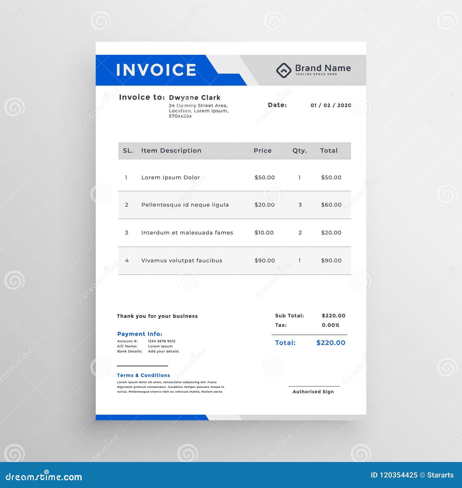 Modern Blue Invoice Template Design Stock Vector - Illustration of ...