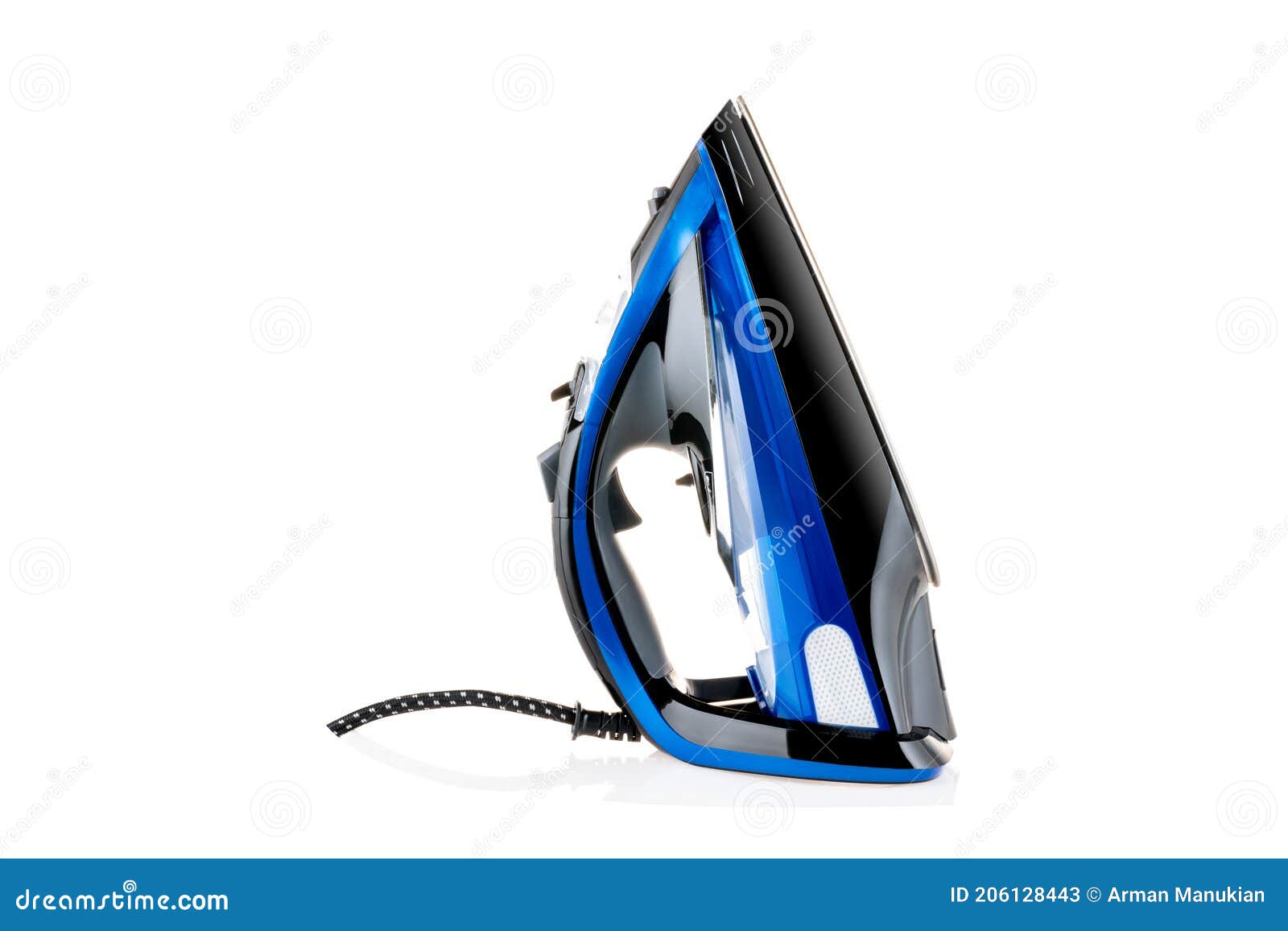 Modern Blue Iron Isolated on Black Background. Space for Text Stock ...