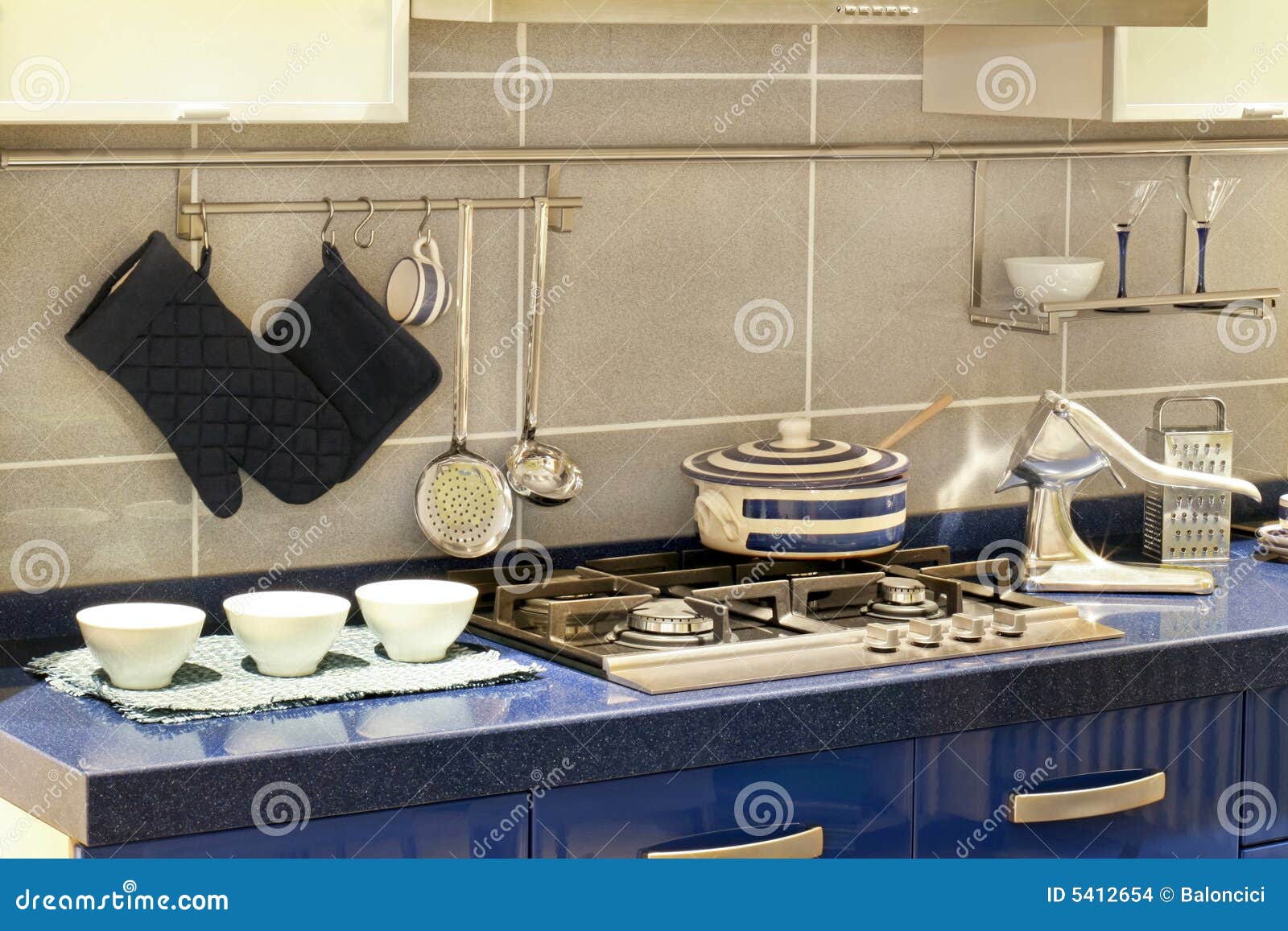 Modern Blue Kitchen Counter Stock Photo - Image of decor, gray: 5412654