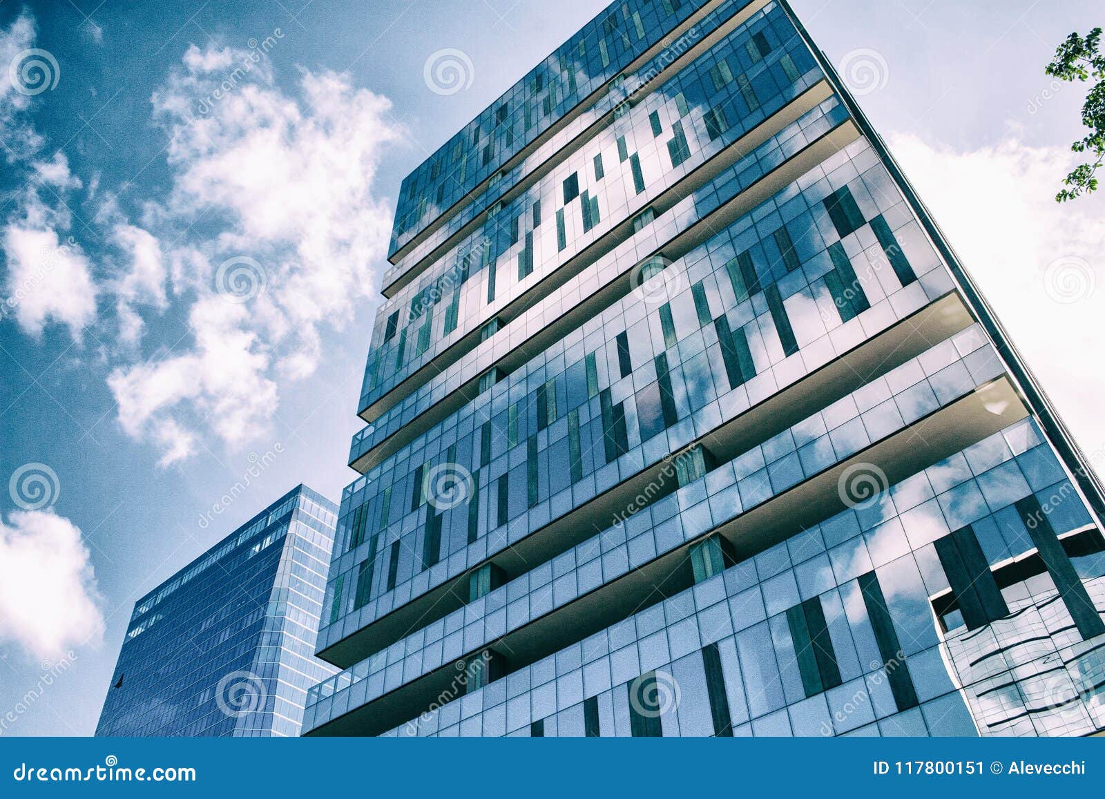 Modern Blue Office Building Stock Image - Image of panoramic, finance ...
