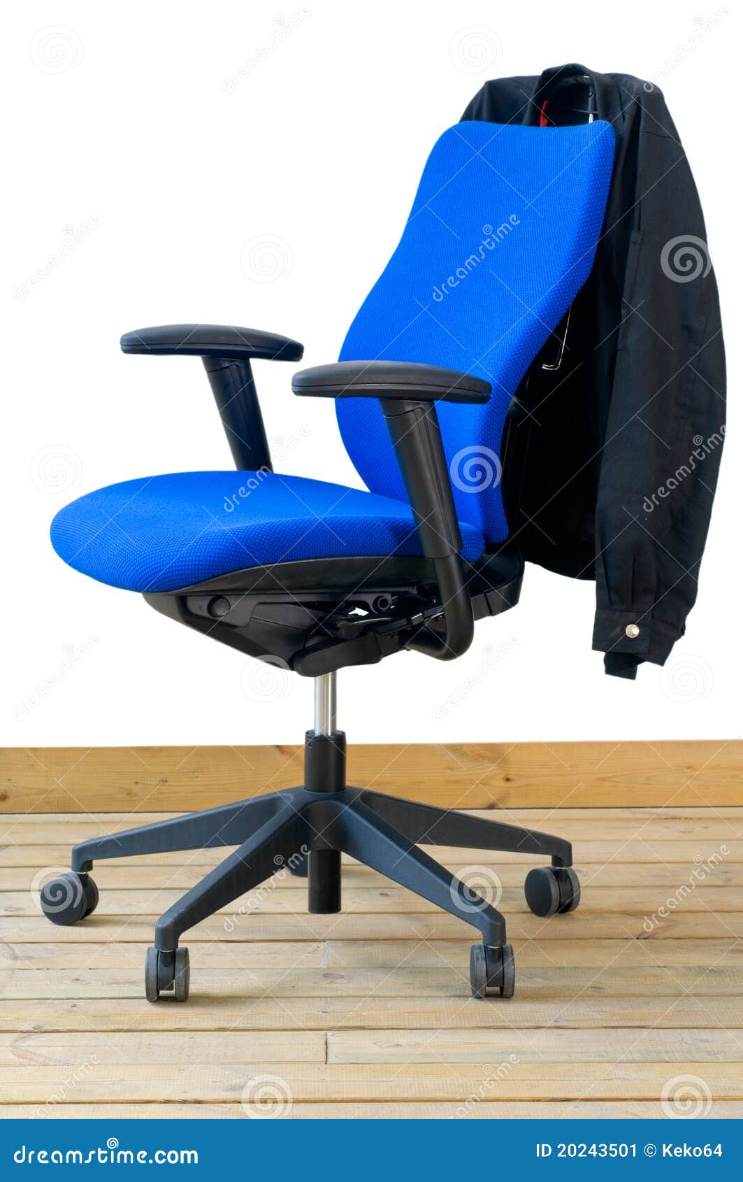 Modern Blue Office Chair with Jacket on Back Stock Image - Image of ...
