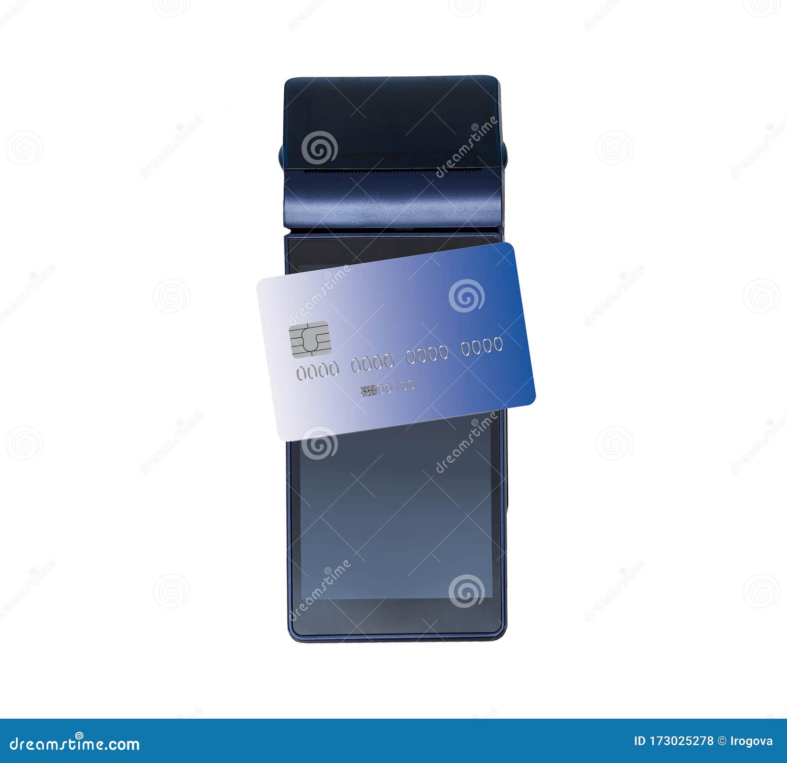 Modern Blue Payment Terminal. Payment with Card Stock Photo - Image of ...