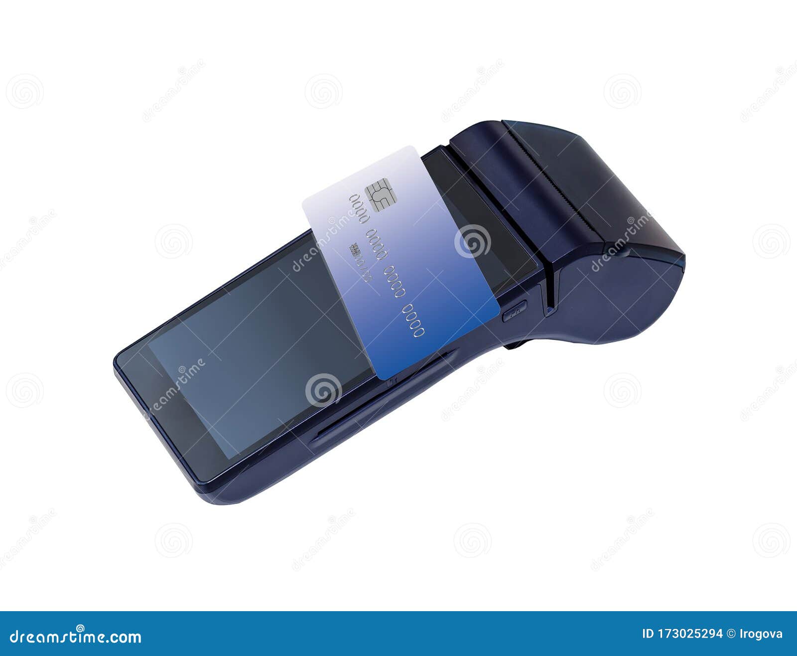 Modern Blue Payment Terminal. Payment with Card Stock Photo - Image of ...