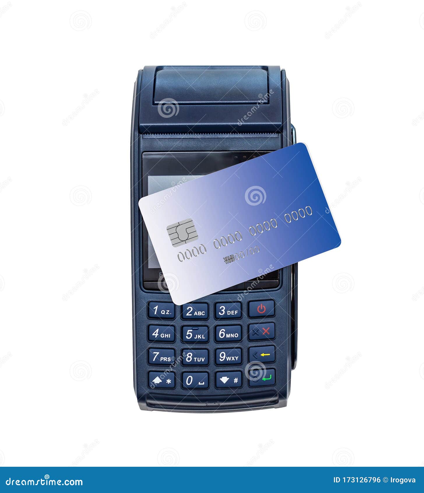 Modern Blue Payment Terminal. Payment with Card Stock Photo - Image of ...