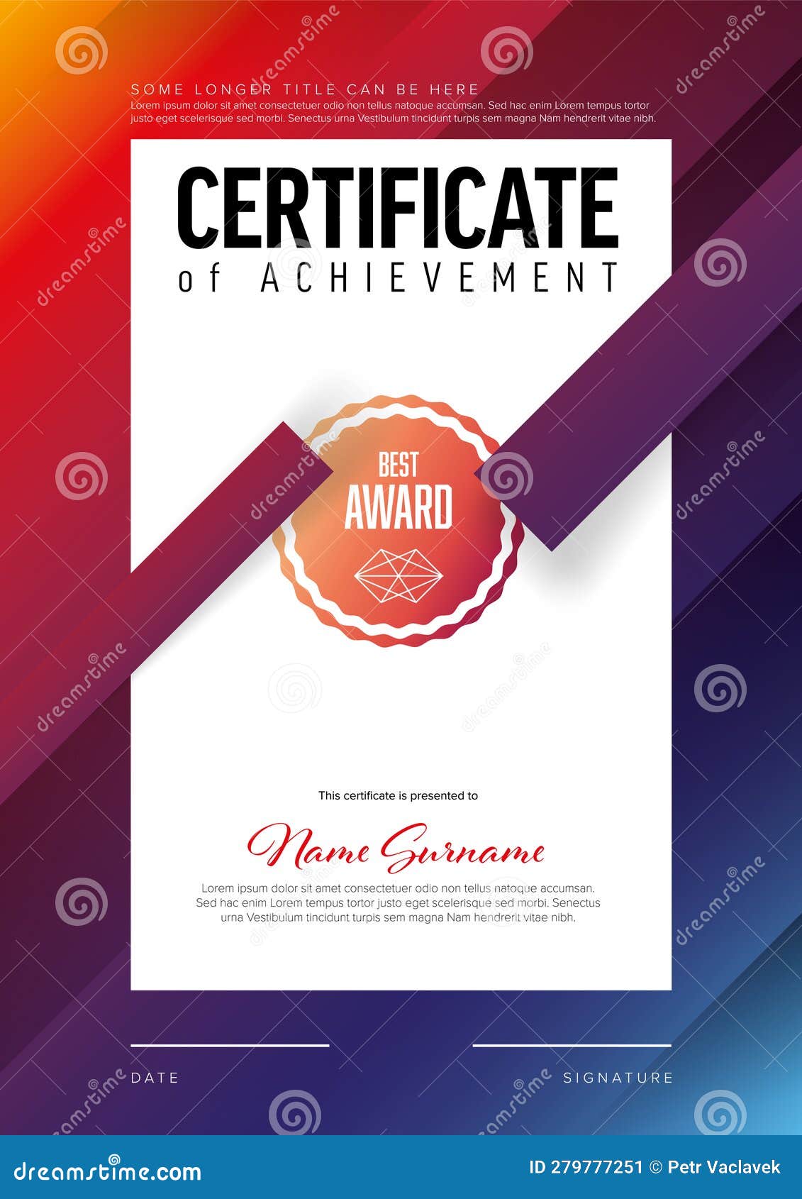 Modern Blue and Red Certificate Template with Stripes and White Content ...