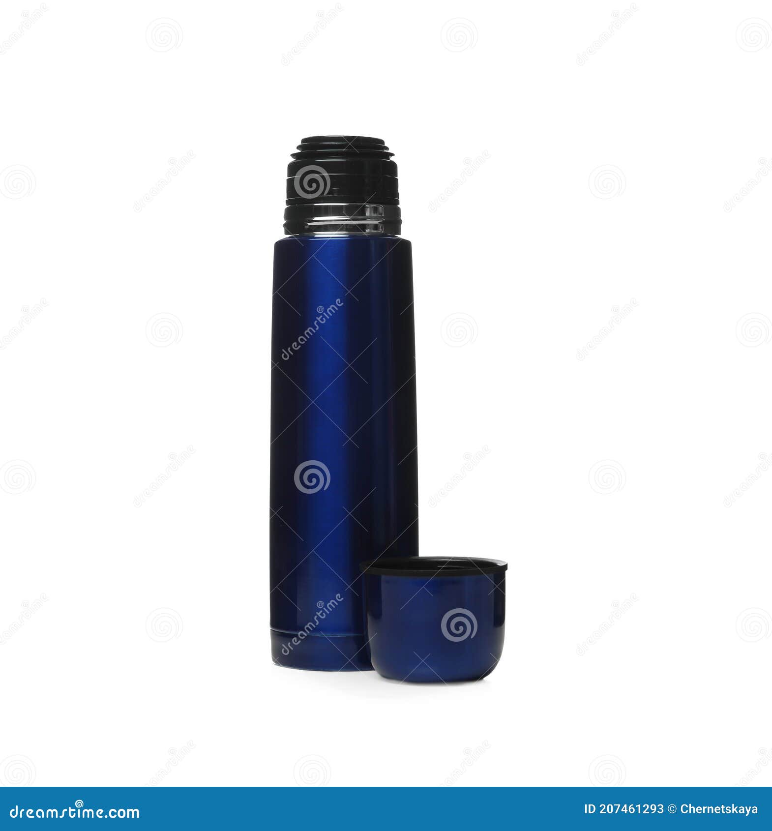 Modern Blue Thermos and Cup Isolated on White Stock Image - Image of ...
