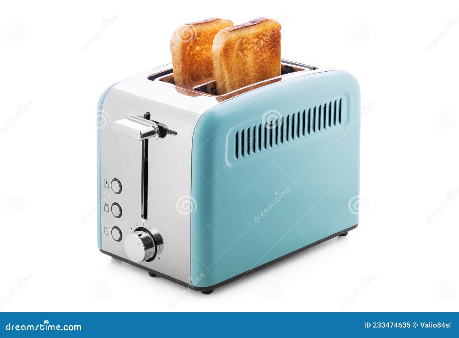 Modern Blue Toaster with Toasted Bread for Breakfast Inside, Isolated ...
