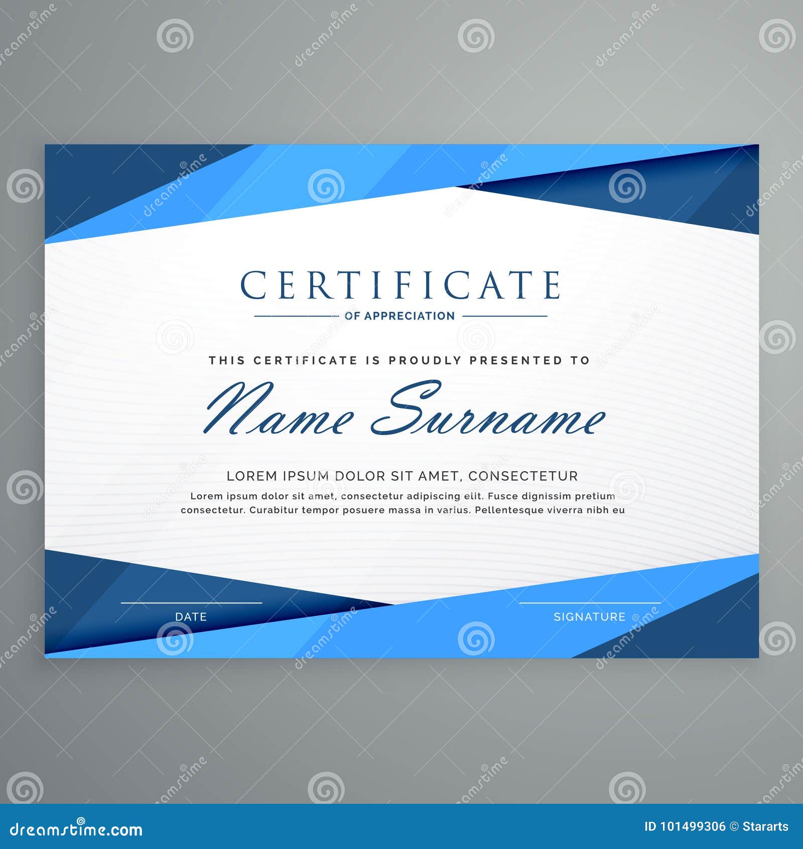Modern Blue Triangle Certificate Template Stock Vector - Illustration ...