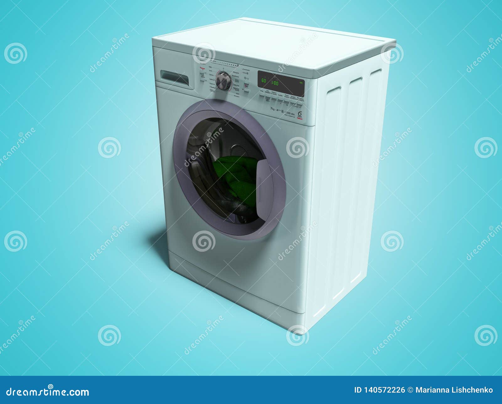 Modern Blue Washing Machine with Things in the Water 3d Render on Blue ...