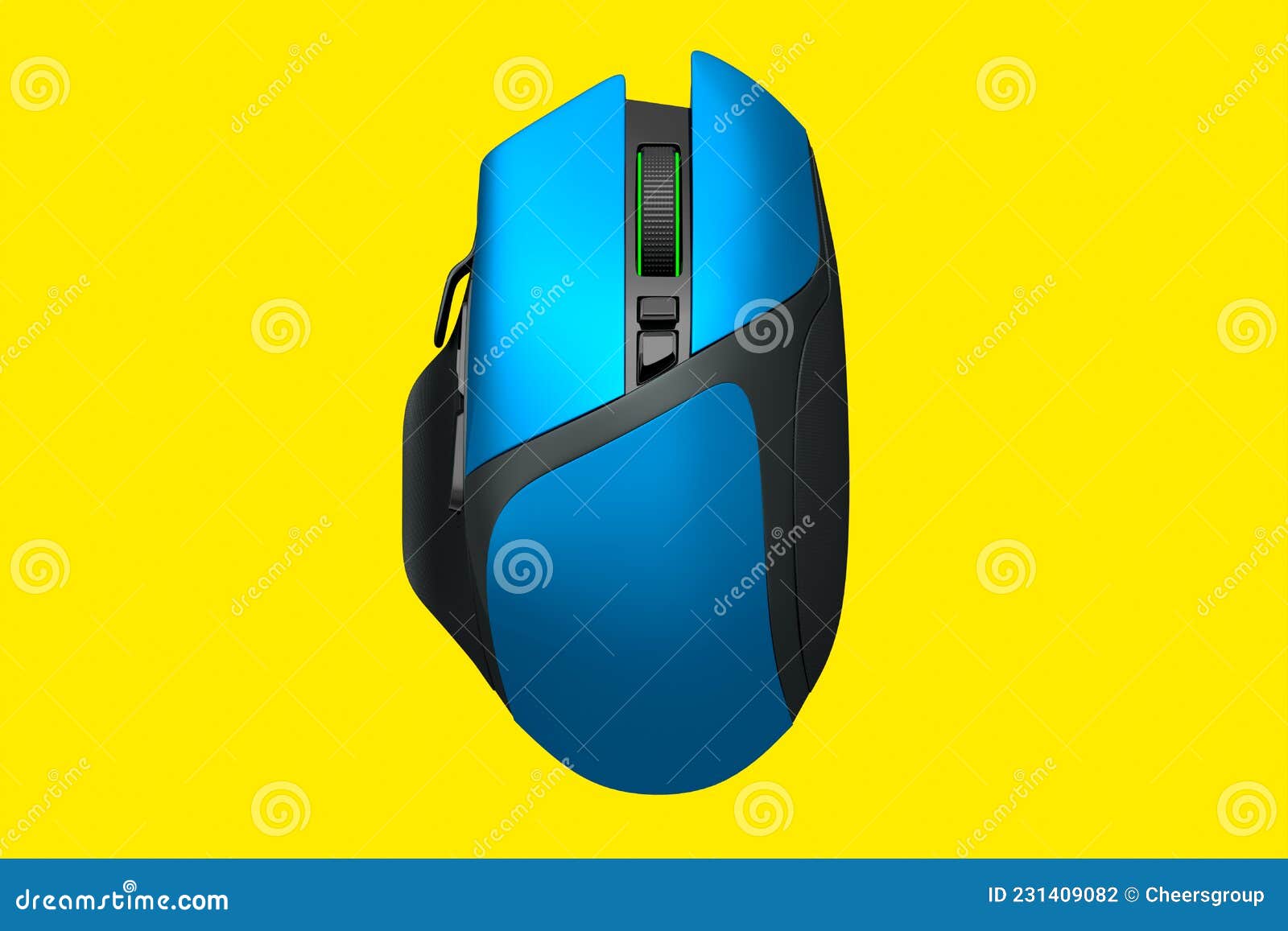 Modern Blue Wireless Gaming Computer Mouse Isolated on Yellow ...