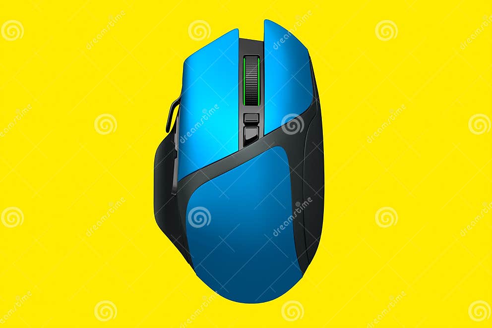 Modern Blue Wireless Gaming Computer Mouse Isolated on Yellow ...