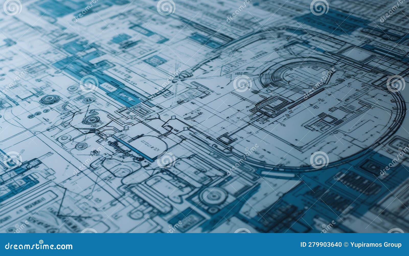 Modern Blueprint Outlines Housing Project with Abstract Computer ...