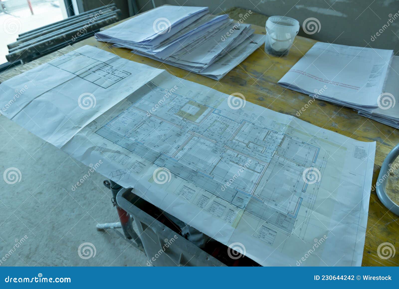 Modern Blueprint on Table editorial photography. Image of industry ...