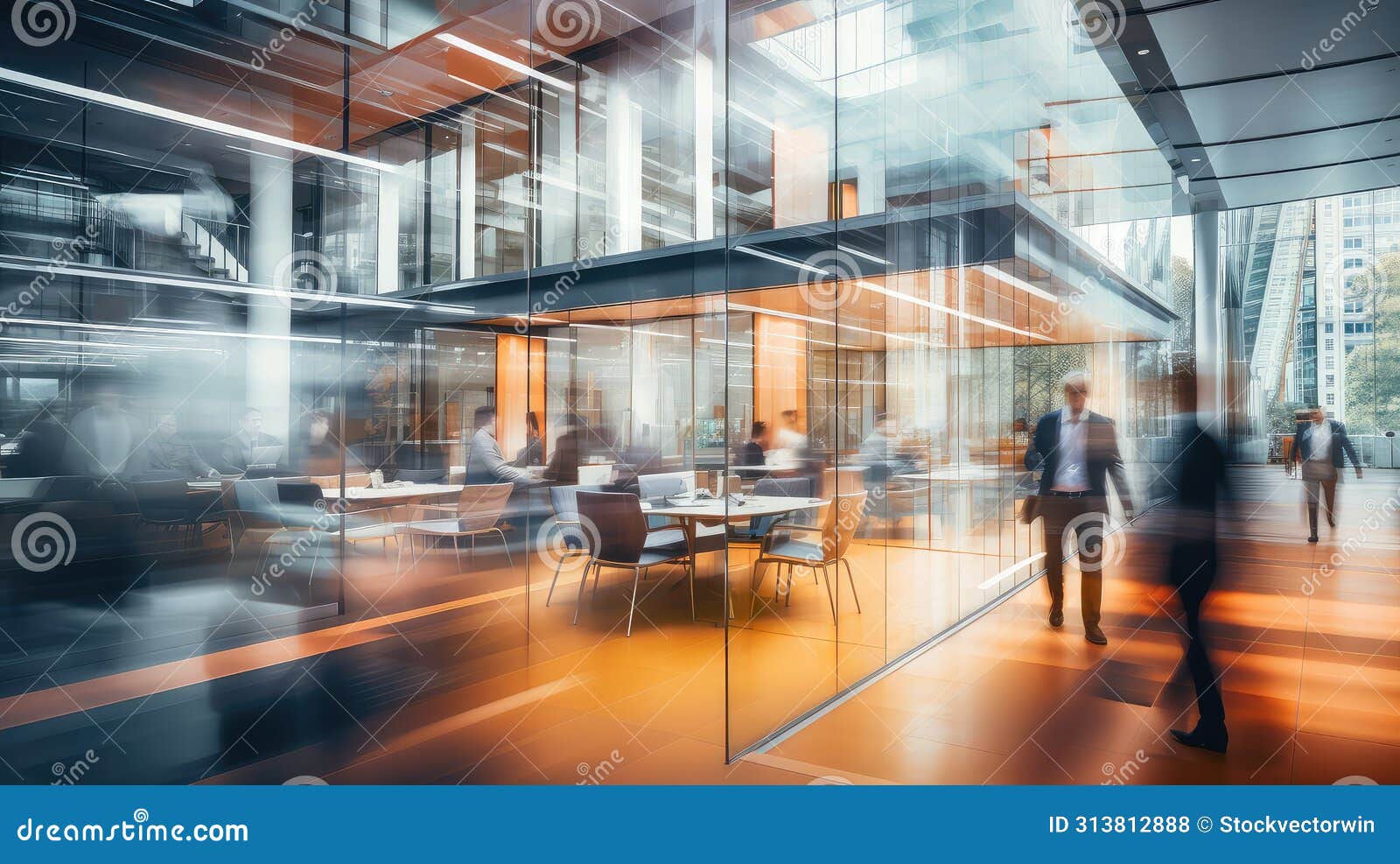 Modern Blurred Busy Office Interior Stock Illustration - Illustration ...