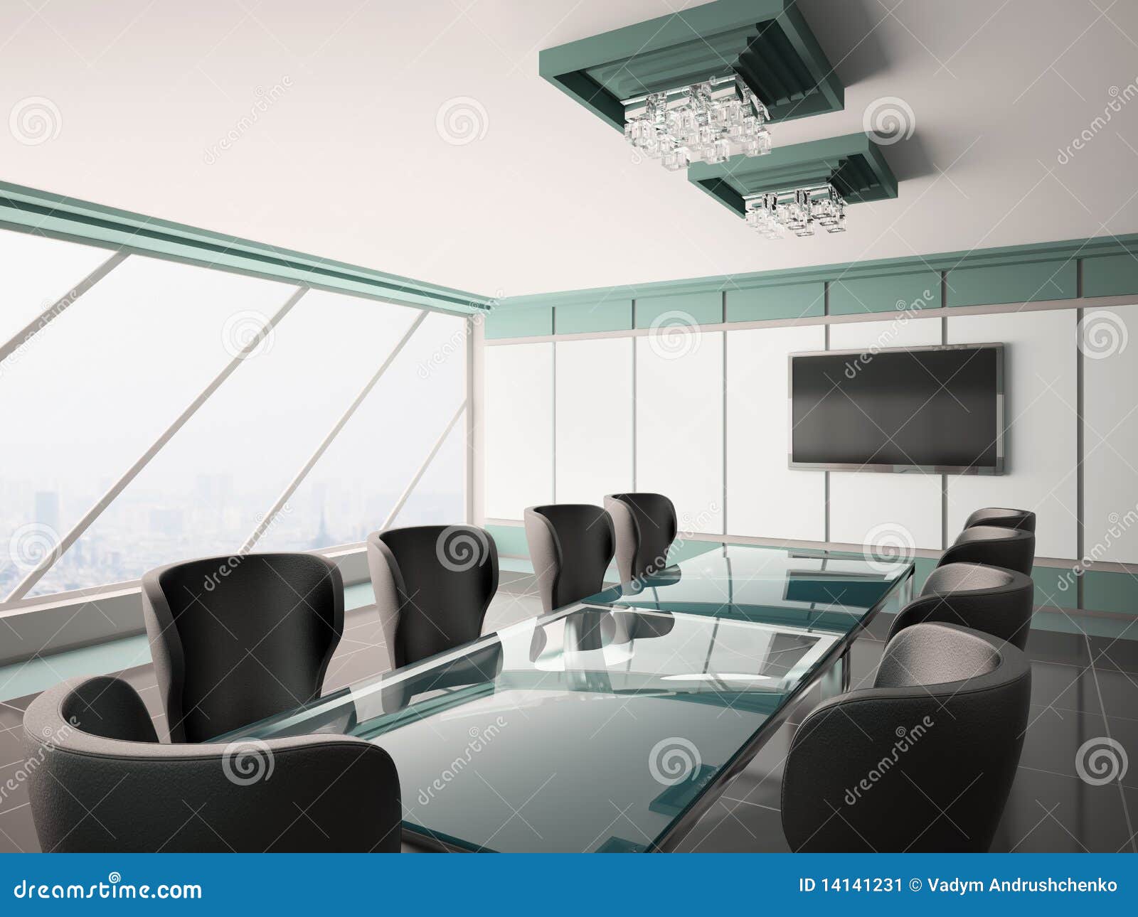 Modern Boardroom Interior 3d Stock Illustration - Illustration of city ...
