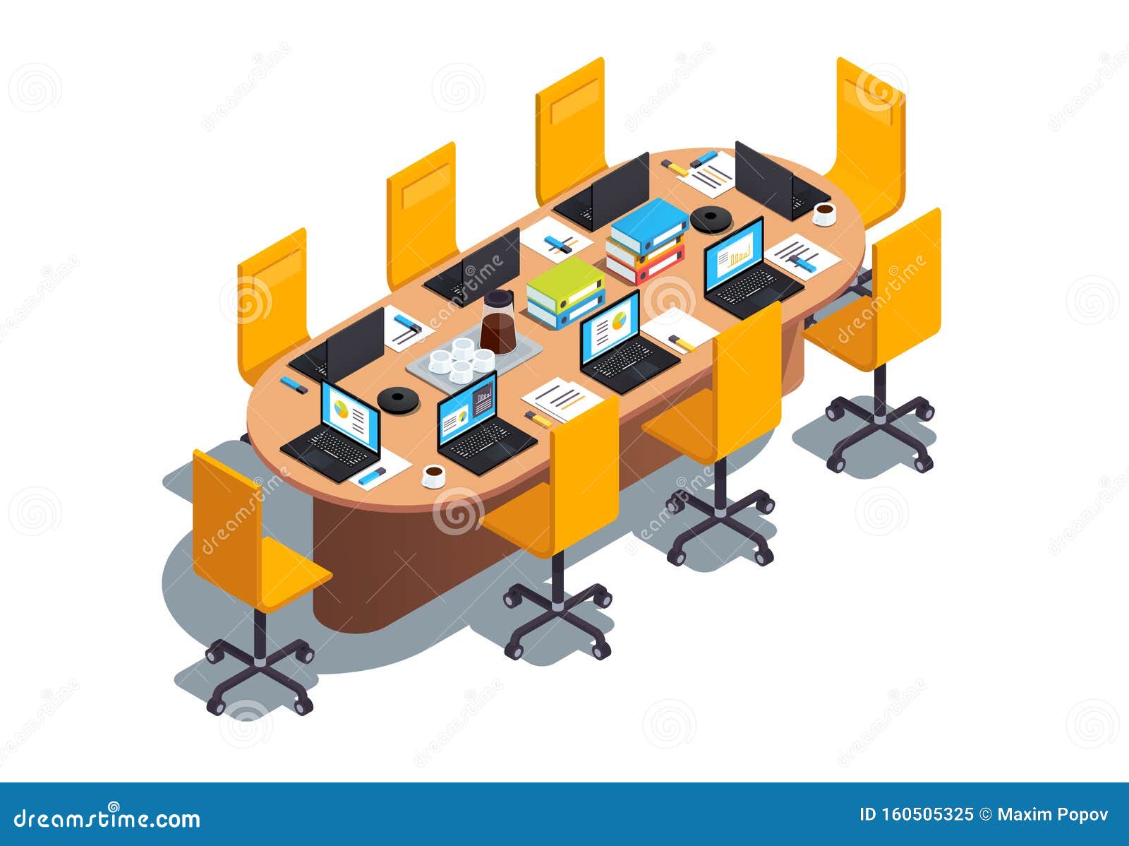 Modern Boardroom Interior Design with Big Table Stock Vector ...