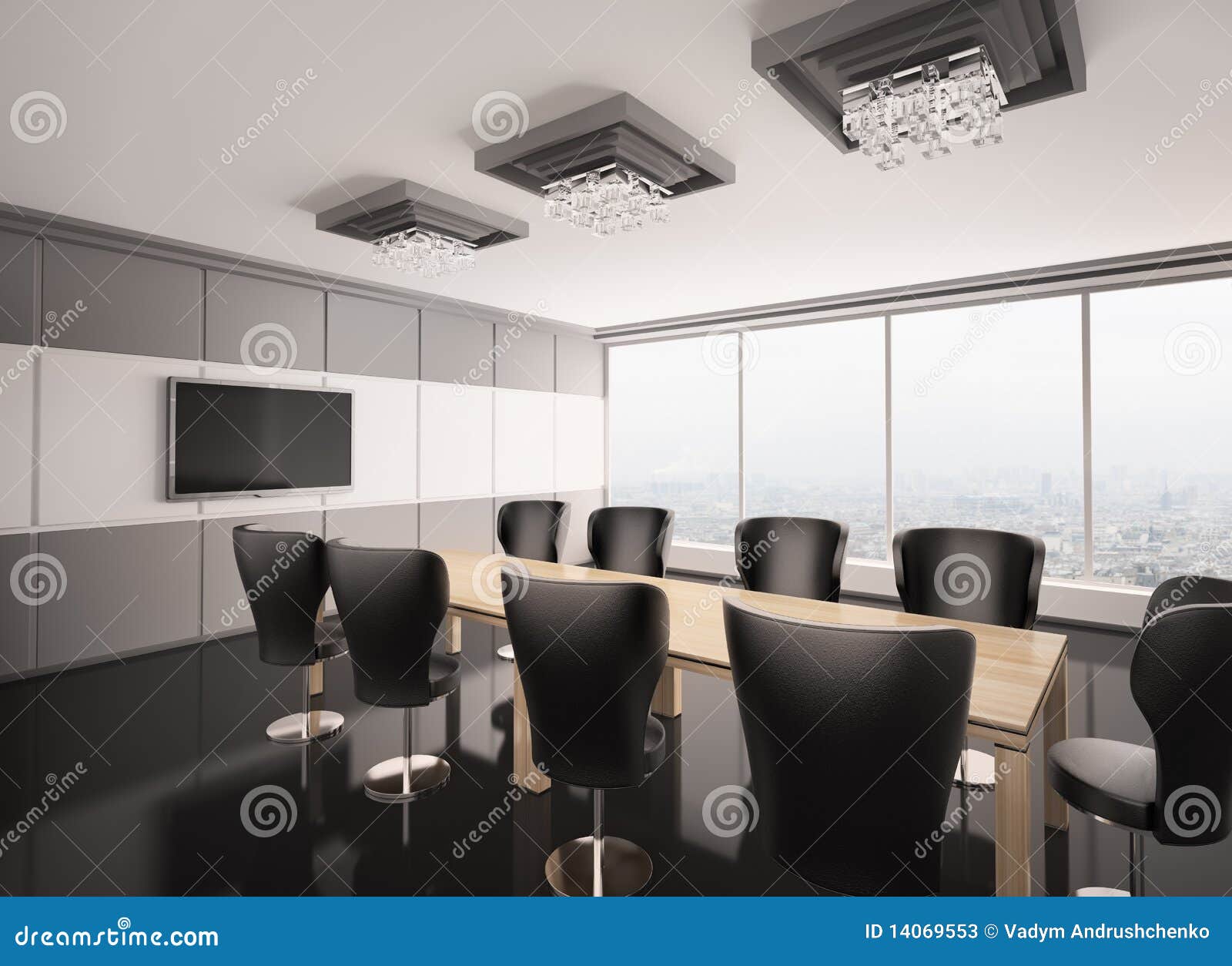 Modern Boardroom with Lcd Interior 3d Stock Illustration - Illustration ...