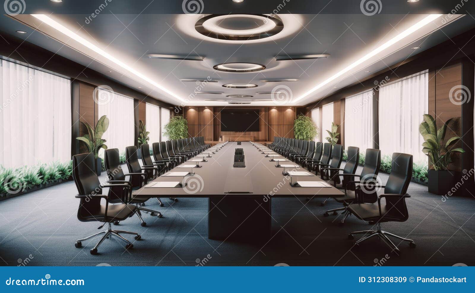 Modern Boardroom with a Long Conference Table, Comfortable Chairs, and ...