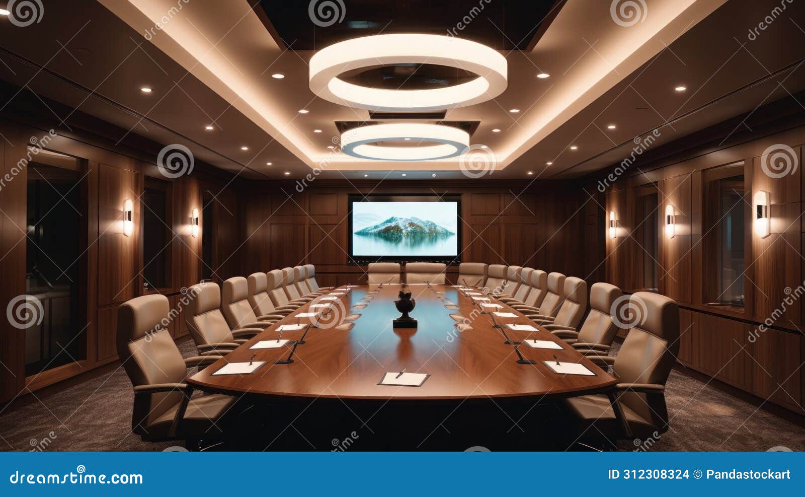 Modern Boardroom with a Long Conference Table, Comfortable Chairs, and ...