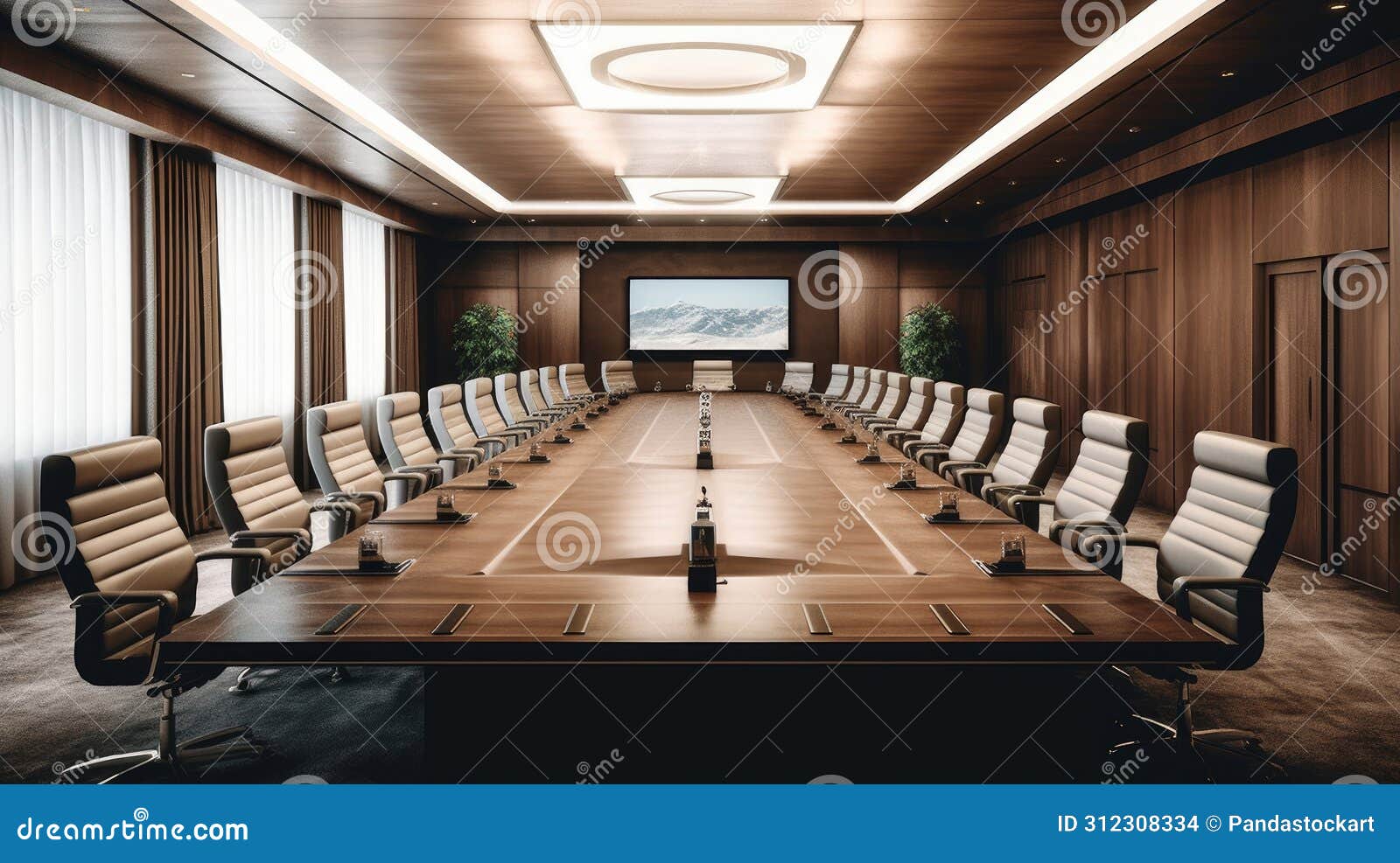 Modern Boardroom with a Long Conference Table, Comfortable Chairs, and ...