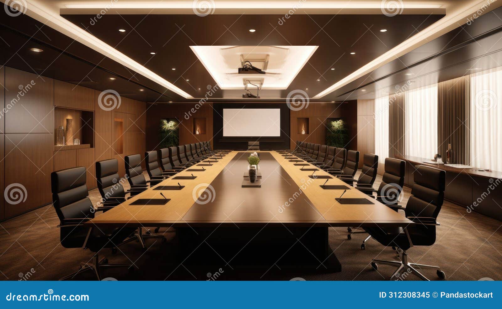 Modern Boardroom with a Long Conference Table, Comfortable Chairs, and ...