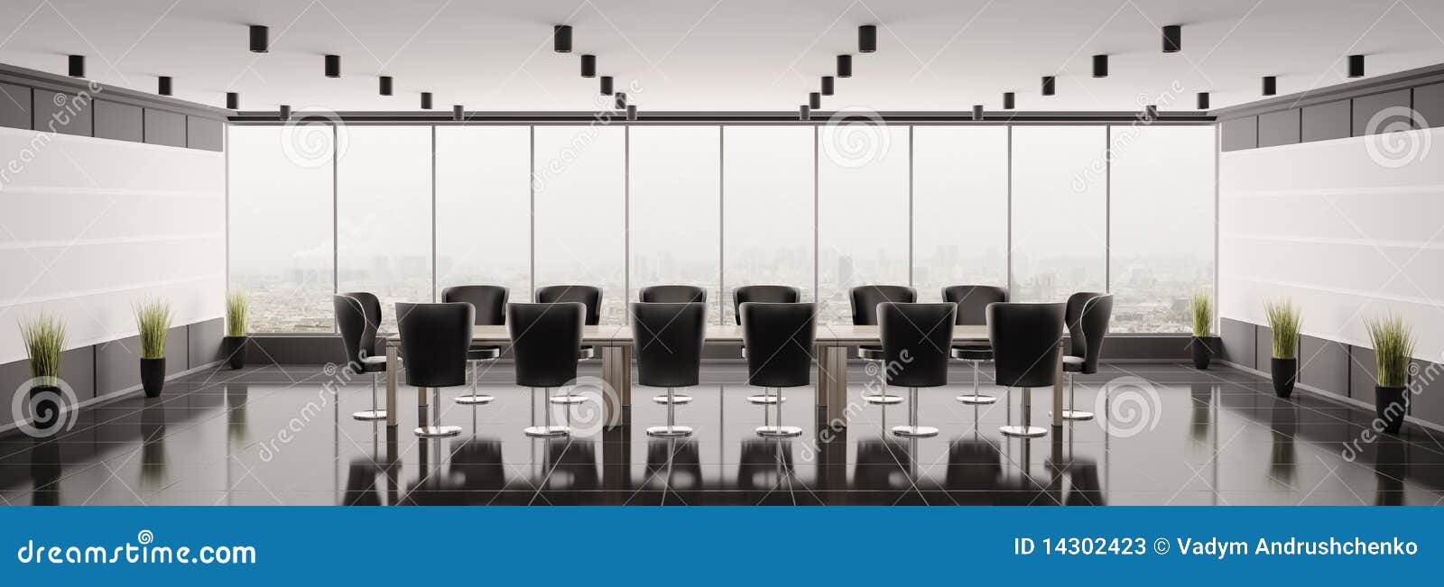 Modern Boardroom Panorama 3d Render Stock Illustration - Illustration ...