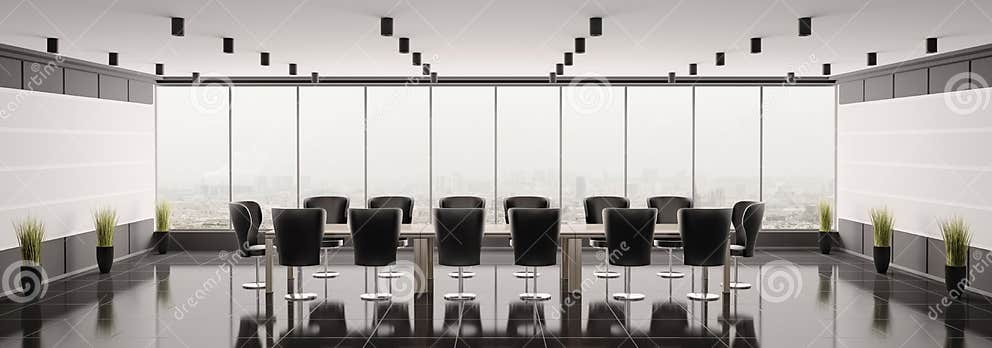 Modern Boardroom Panorama 3d Render Stock Illustration - Illustration ...