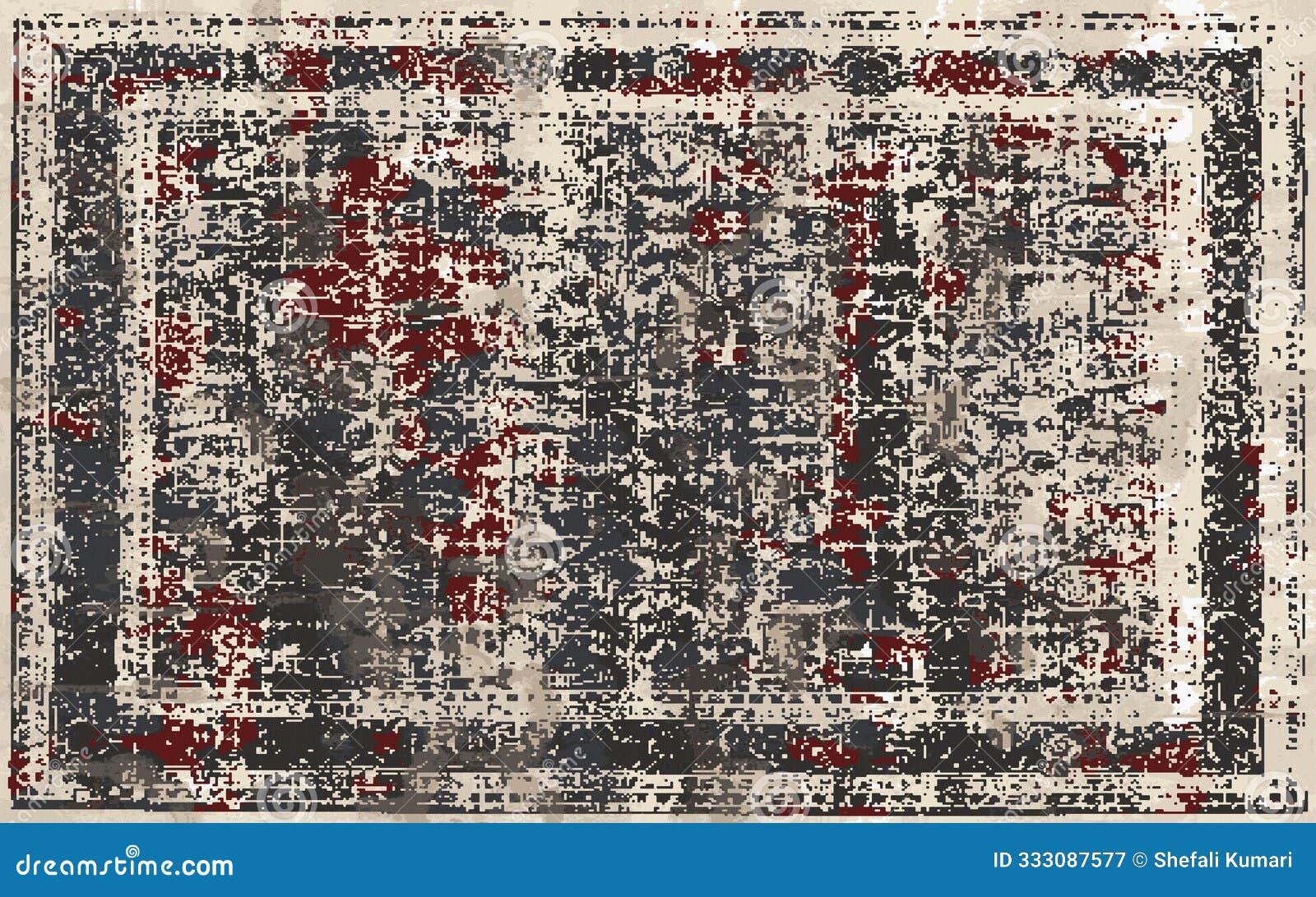 Modern Boho Style Carpet Design Illustration with Distressed and Grunge ...