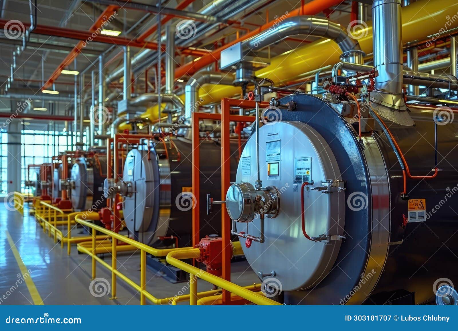 Modern Boiler Room with Gas Boilers, Industrial Heating Stock ...