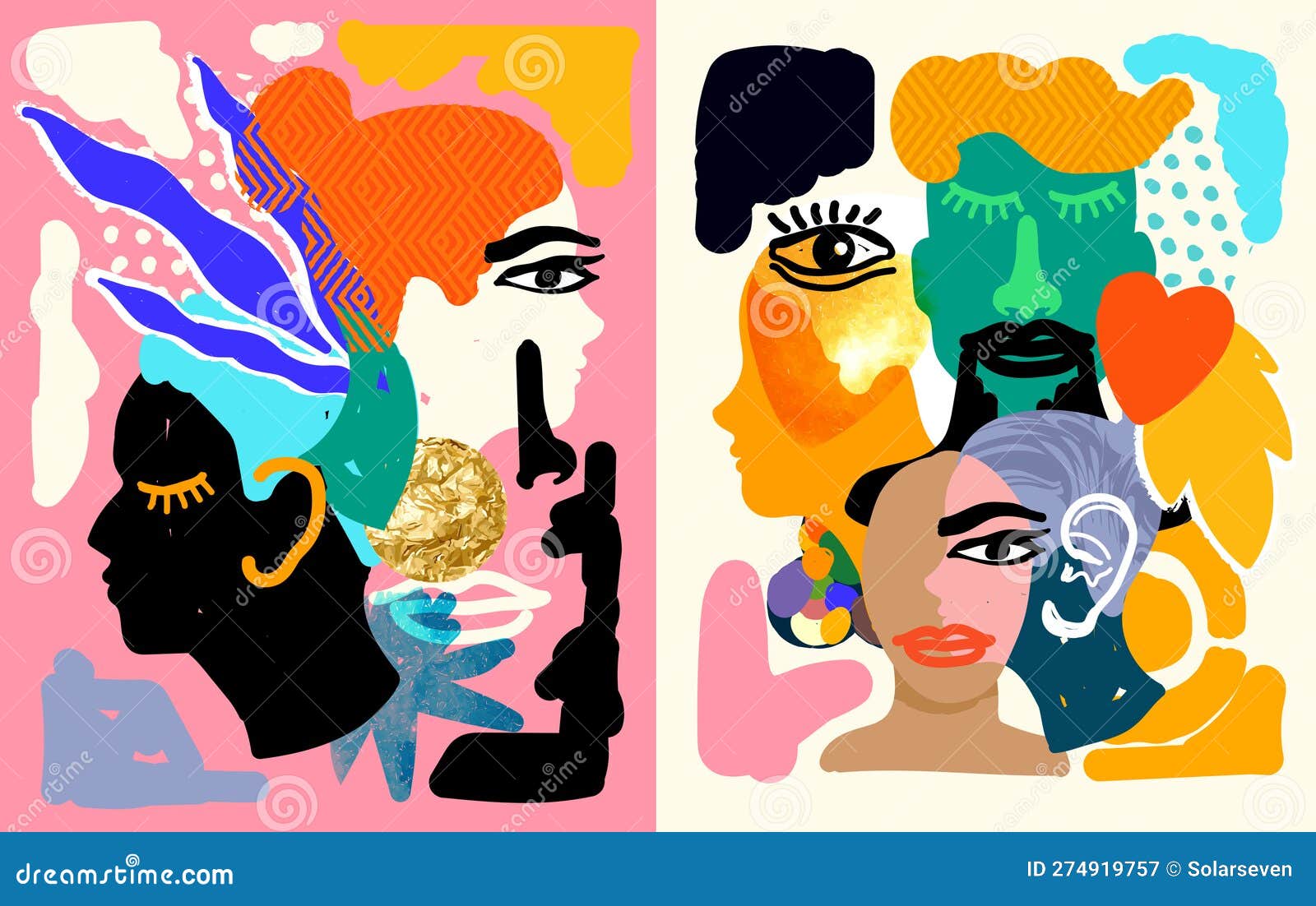 Modern Bold Abstract People Shapes Stock Vector - Illustration of faces ...