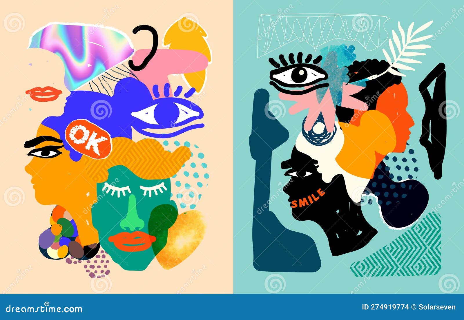 Modern Bold People Faces Abstract Collage Stock Vector - Illustration ...
