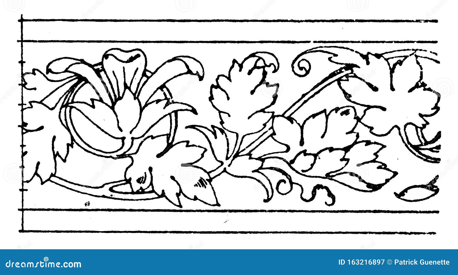 Modern Border Undulate Band is a Wavelike Design of Leaves, Vintage ...