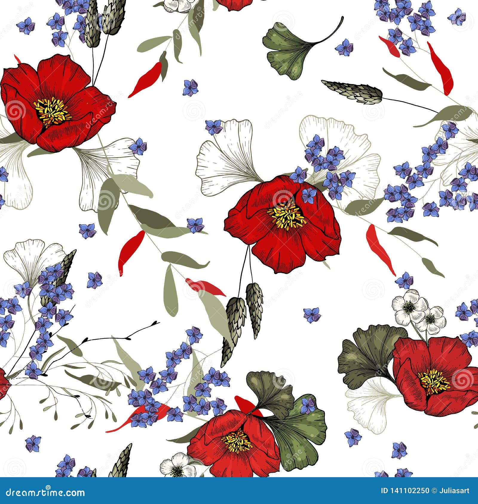 Modern Botanical Background. Hand Drawn Vector Illustration. Folk ...