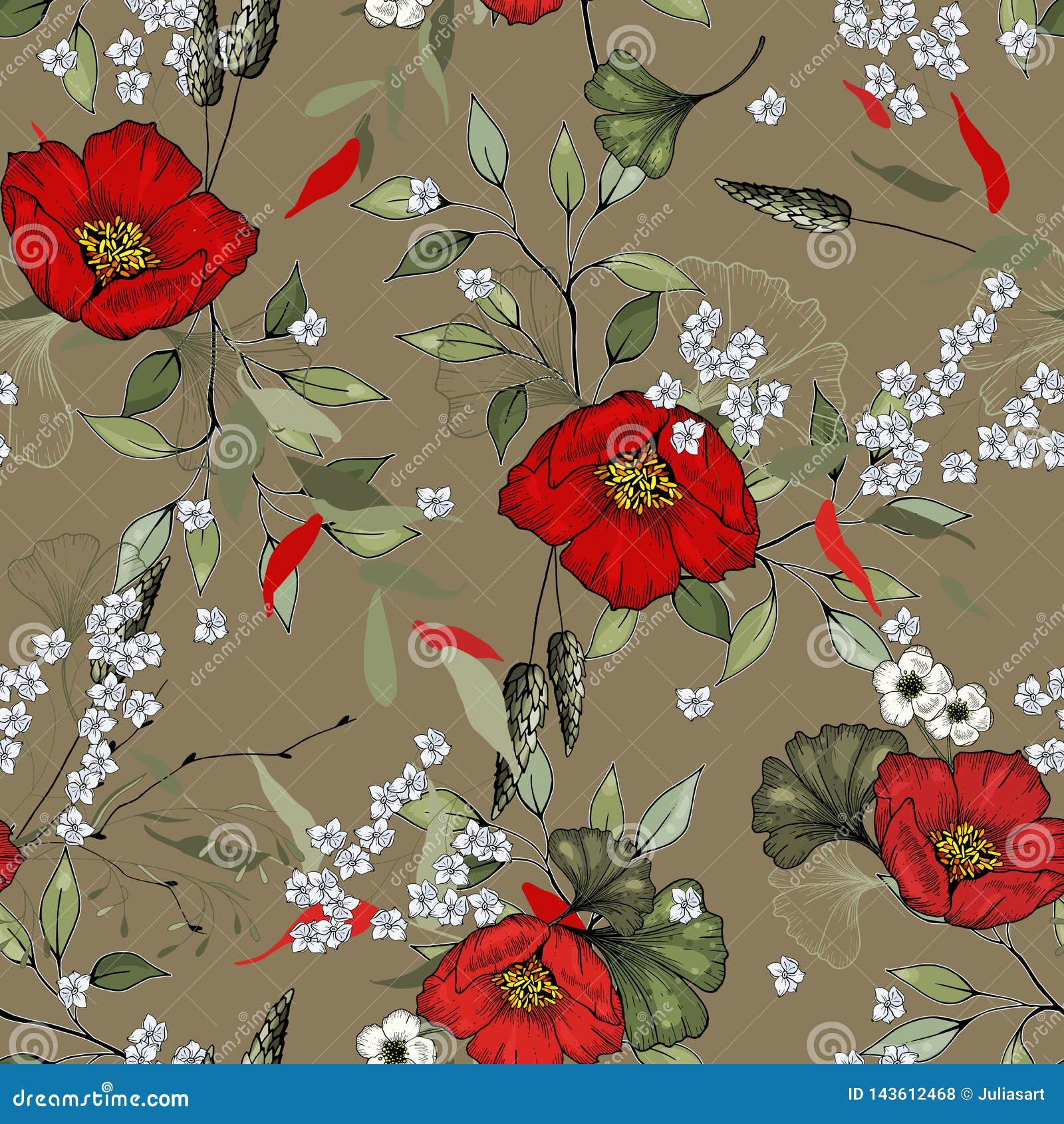 Modern Botanical Background. Hand Drawn Vector Illustration. Folk ...