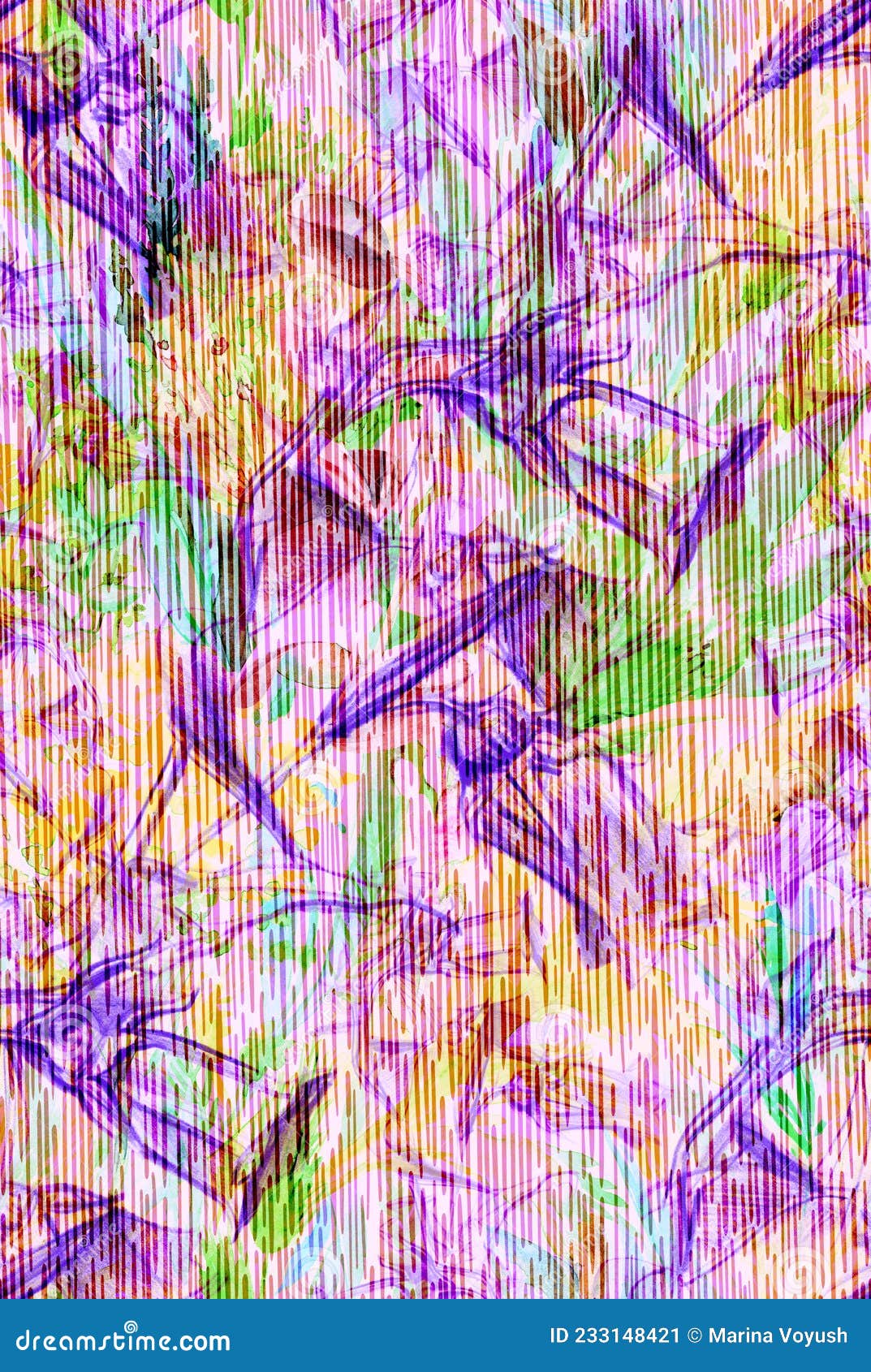 Modern Botanical Pattern with Digital Layering in Multi-colored Tones ...