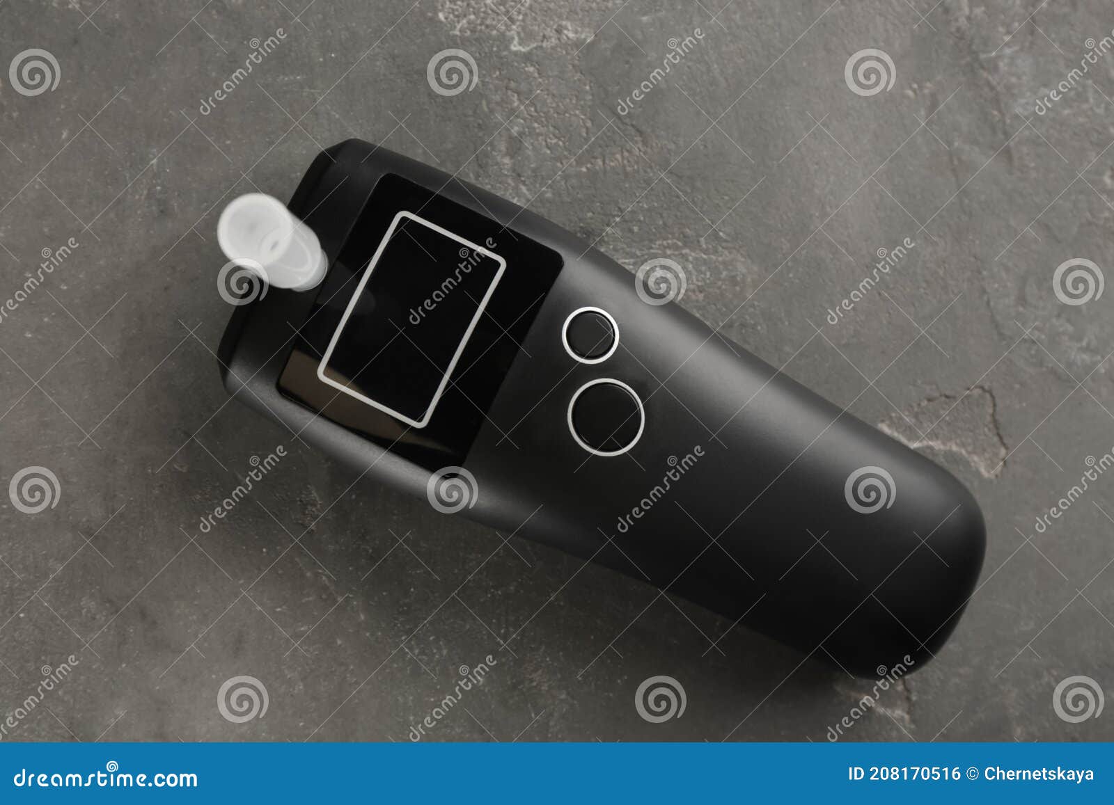 Modern Breathalyzer with Blank Screen on Grey Stone Table, Top View ...