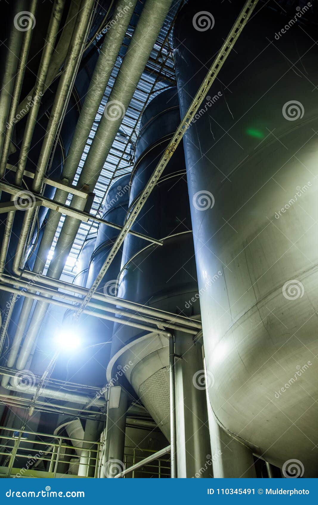 Modern Brewery Production Line. Large Vats for Beer Fermentation and ...